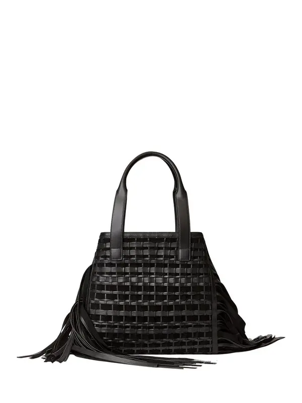Lafayette 148 New York Handwoven Fringe Leather And Suede Tote Bag - Black