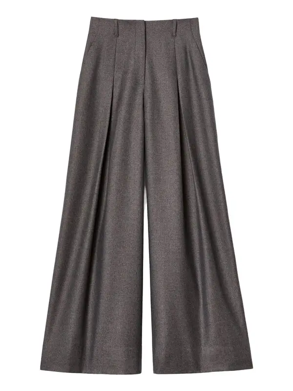 Lafayette 148 New York Wool Twill Pleated Wide Leg Pant - Cinder Multi