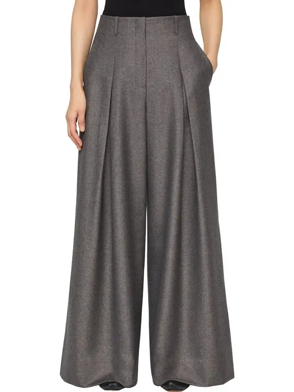 Lafayette 148 New York Wool Twill Pleated Wide Leg Pant - Cinder Multi