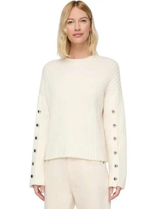 Lafayette 148 New York Merino Wool-cashmere Button Sleeve Sweater - Cloud