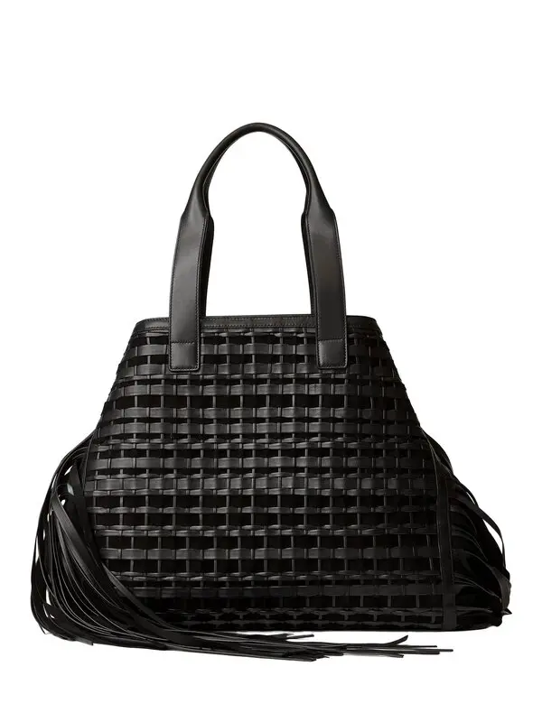 Lafayette 148 New York Handwoven Fringe Leather & Suede L Tote - Black