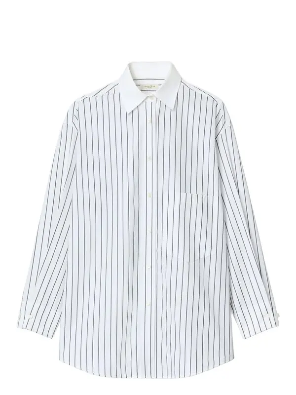 Lafayette 148 New York Striped Cotton Poplin Oversized Shirt - Bluebell Multi