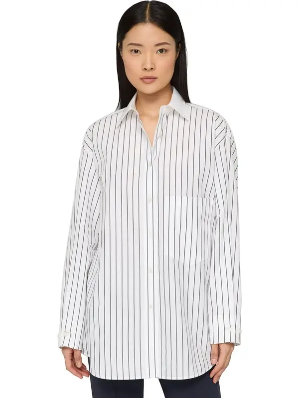 Lafayette 148 New York Striped Cotton Poplin Oversized Shirt - Bluebell Multi