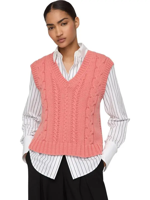 Lafayette 148 New York Merino Wool Cashmere Cable Knit Sweater Vest - Altrosa Pink