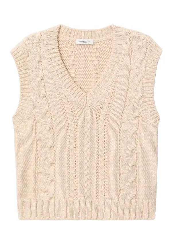 Lafayette 148 New York Merino Wool Cashmere Cable Knit Sweater Vest - Sand