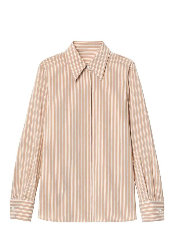 Lafayette 148 New York Striped Silk French Cuff Blouse - Camel Multi