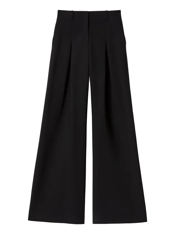 Lafayette 148 New York Wool Double Face Pleated Wide Leg Pant - Black