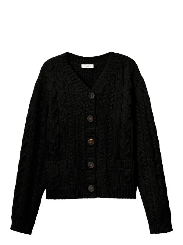 Lafayette 148 New York Merino Wool Cashmere Cable Knit Cardigan - Black