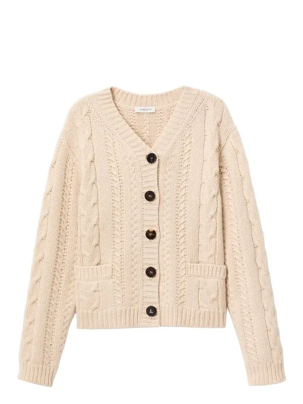 Lafayette 148 New York Merino Wool Cashmere Cable Knit Cardigan - Sand