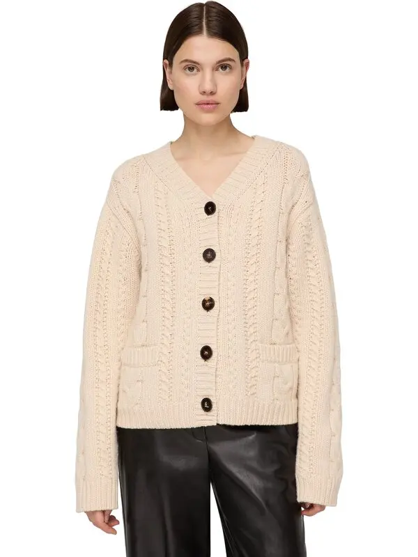 Lafayette 148 New York Merino Wool Cashmere Cable Knit Cardigan - Sand