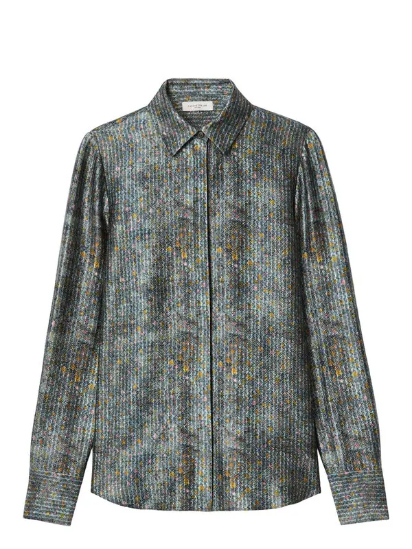 Lafayette 148 New York Textile Print Silk Button Blouse - Bluebell Multi