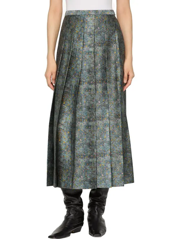 Lafayette 148 New York Textile Print Silk Stretch Satin Pleated Midi Skirt - Bluebell Multi