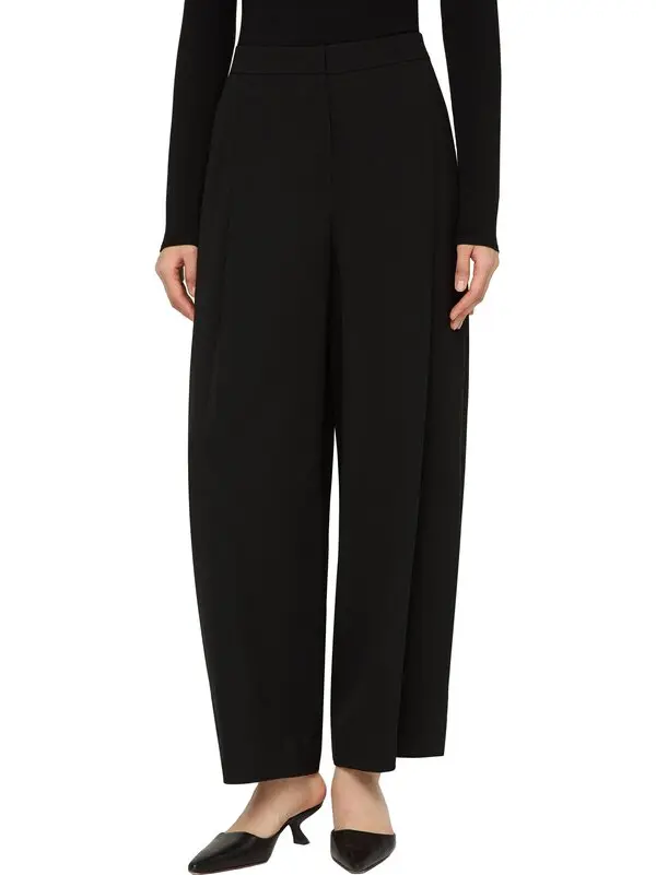 Lafayette 148 New York Crepe Pleated Barrel Leg Ankle Pant - Black