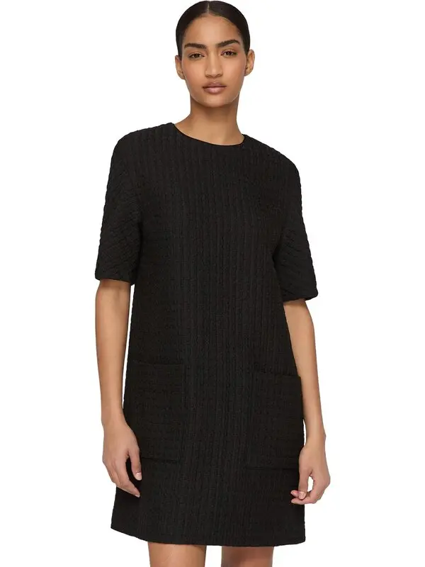 Lafayette 148 New York Houndstooth Jacquard Midi Shift Dress - Black