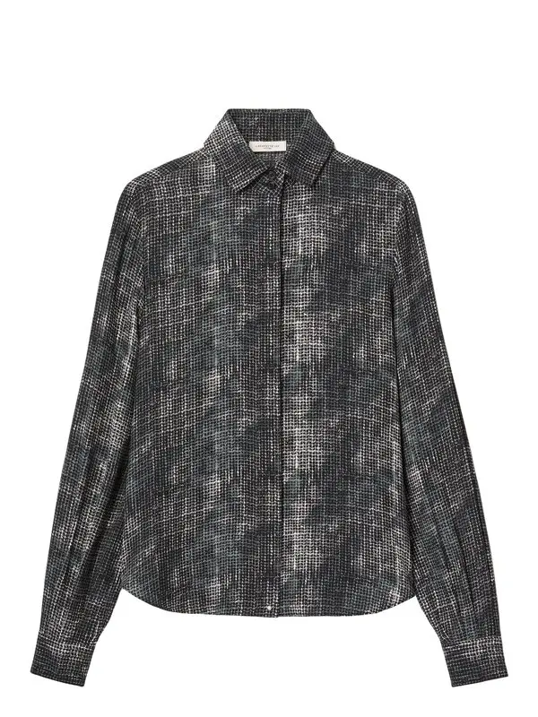 Lafayette 148 New York Houndstooth Silk Chiffon Blouse - Black Multi