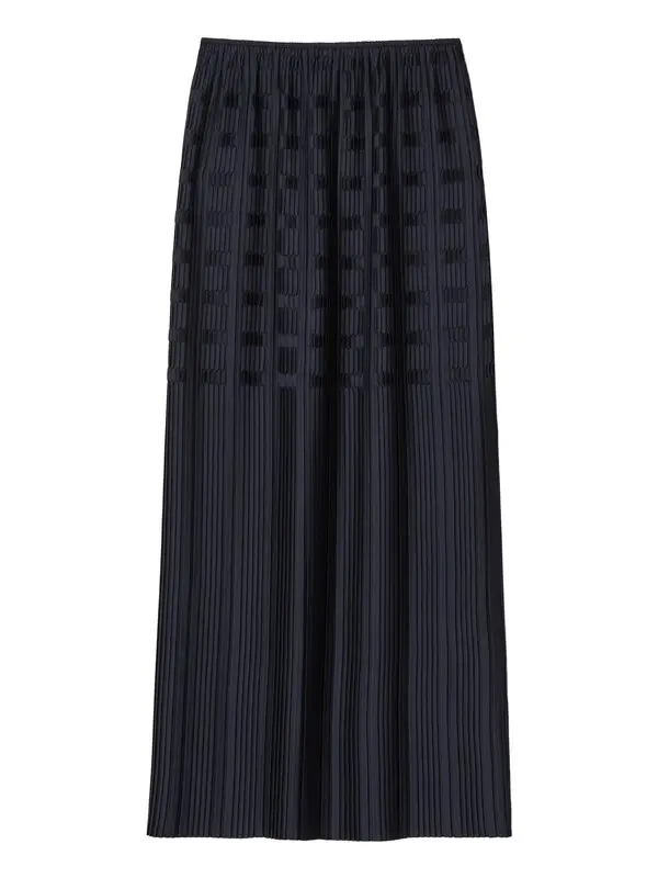 Lafayette 148 New York Satin Basketweave Plisse Midi Skirt - Blue Ink