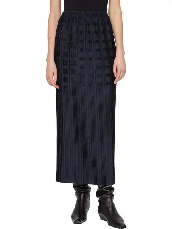 Lafayette 148 New York Satin Basketweave Plisse Midi Skirt - Blue Ink