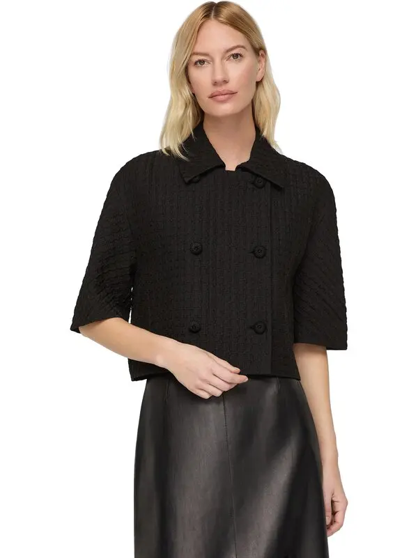 Lafayette 148 New York Houndstooth Jacquard Cropped Jacket - Black