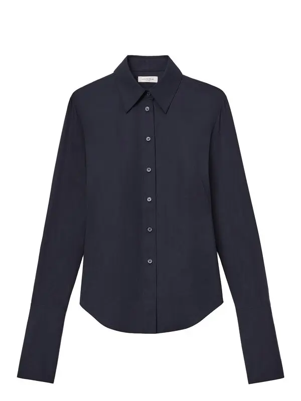 Lafayette 148 New York Organic Cotton Poplin Fitted Shirt - Blue Ink