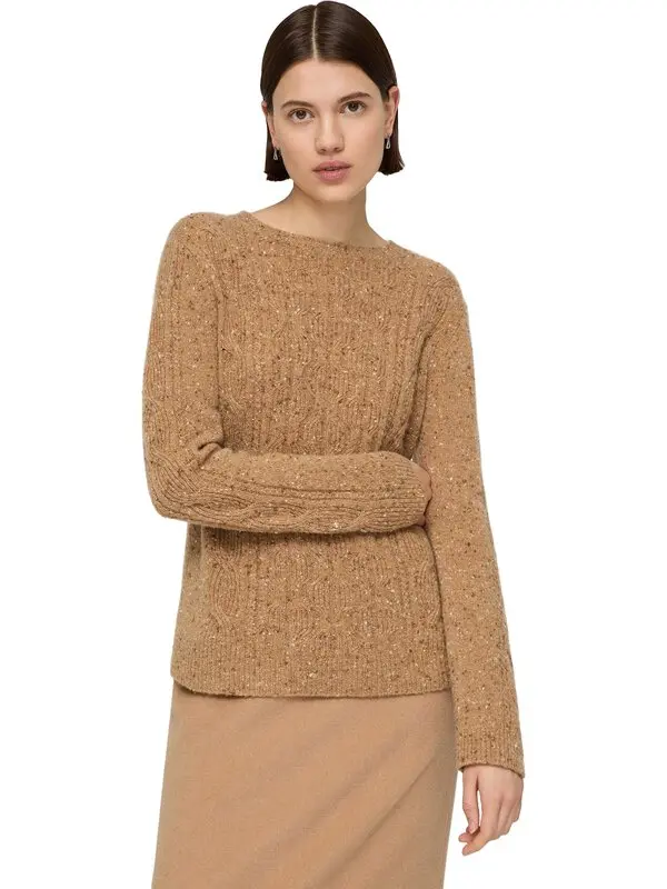 Lafayette 148 New York Cashmere Donegal Cable Knit Sweater - Cammello Multi