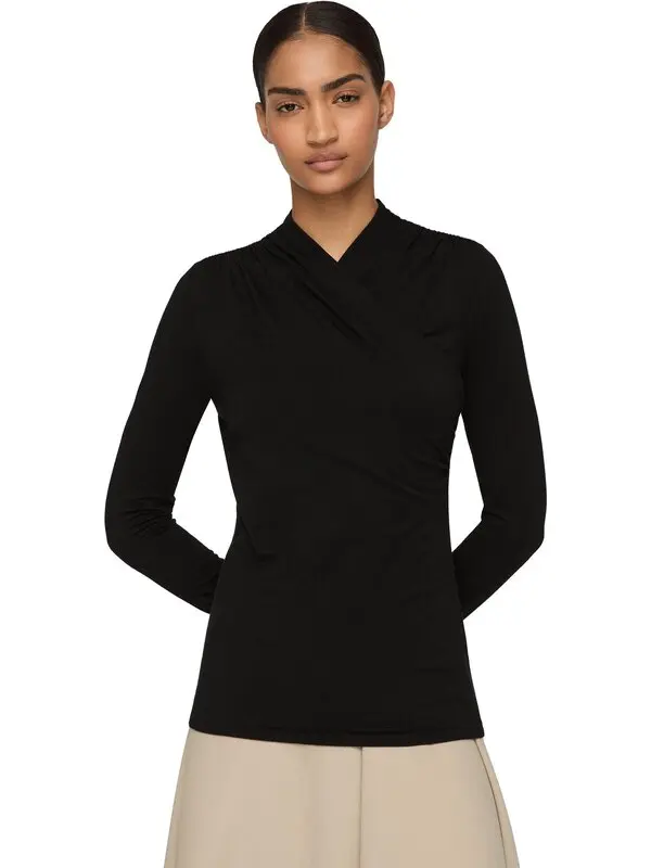 Lafayette 148 New York Jersey Wrap Top - Black