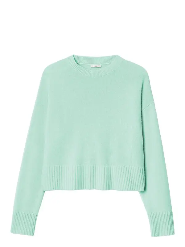 Lafayette 148 New York Cashmere Cropped Crewneck Sweater - Aurora Green