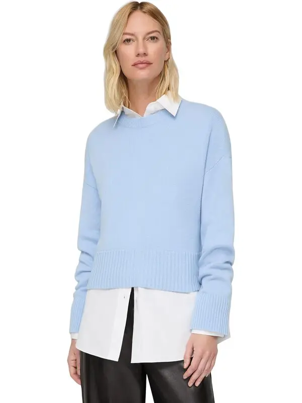 Lafayette 148 New York Cashmere Cropped Crewneck Sweater - Bluebell