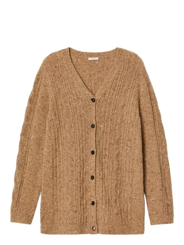 Lafayette 148 New York Cashmere Donegal Cable Knit Cardigan Sweater - Cammello Multi