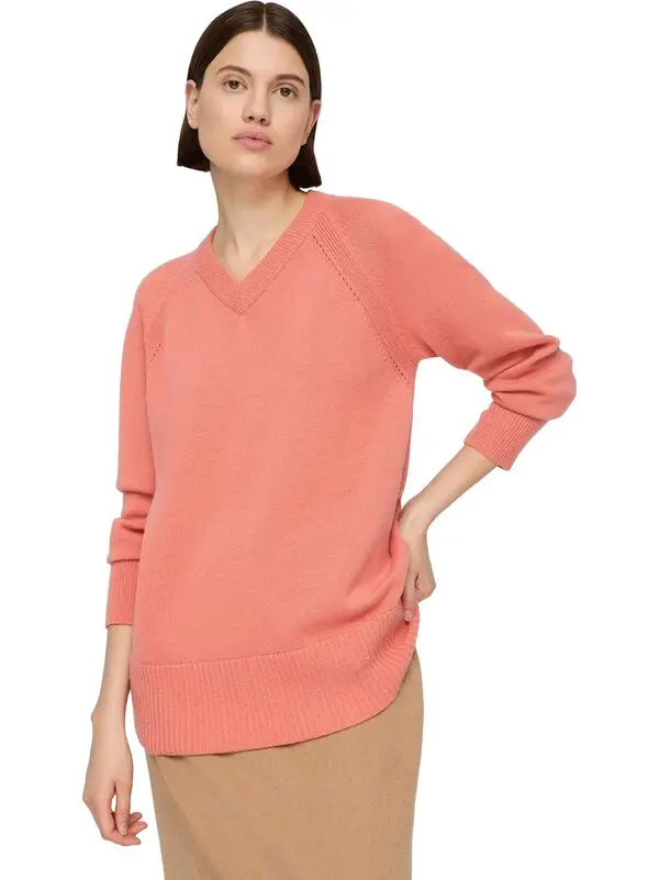 Lafayette 148 New York Wool Cashmere V-neck Sweater - Altrosa Pink