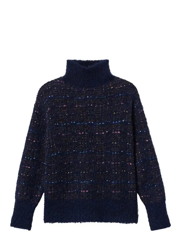 Lafayette 148 New York Alpaca And Linen Bouclé Turtleneck Sweater - Navy Multi