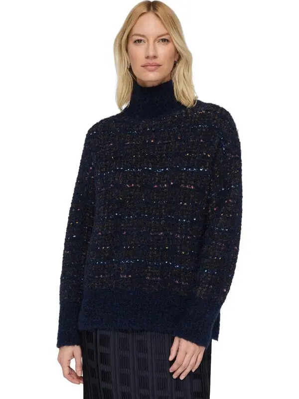 Lafayette 148 New York Alpaca And Linen Bouclé Turtleneck Sweater - Navy Multi