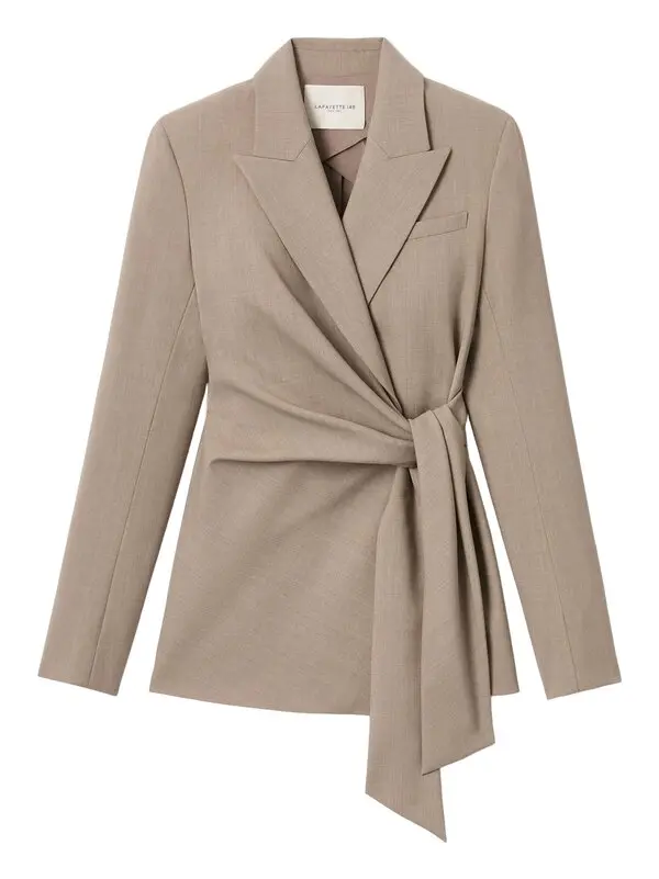 Lafayette 148 New York Fitted Wool Wrap Blazer - Hickory Melange