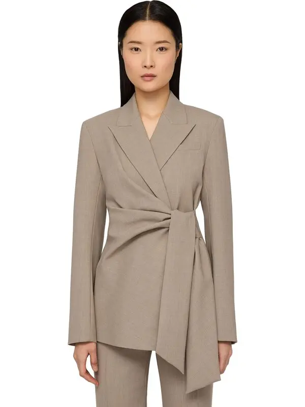 Lafayette 148 New York Fitted Wool Wrap Blazer - Hickory Melange