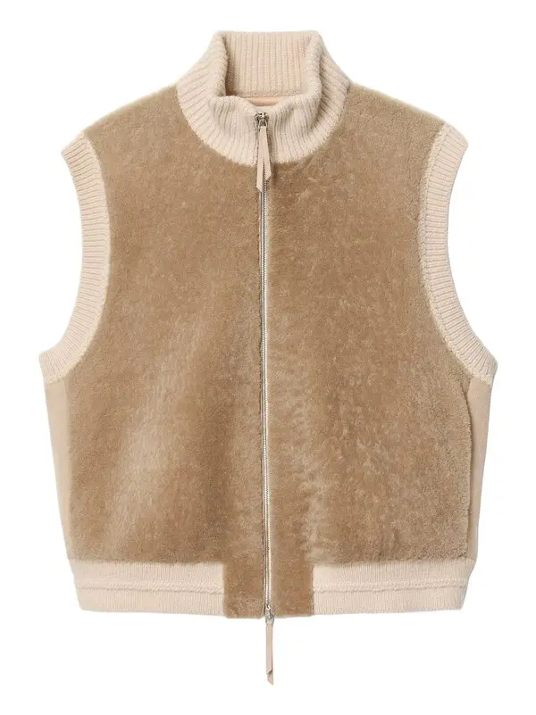 Lafayette 148 New York Shearling & Camel Hair Quilted Vest - Natural