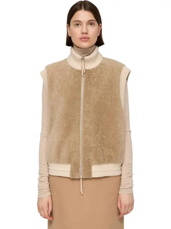 Lafayette 148 New York Shearling & Camel Hair Quilted Vest - Natural