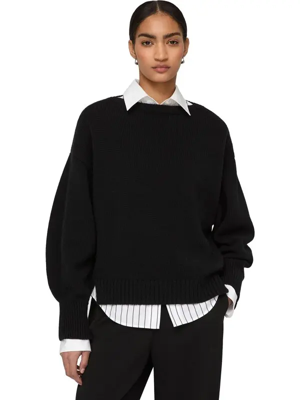 Lafayette 148 New York Merino Wool Cashmere Tapered Sweater - Black