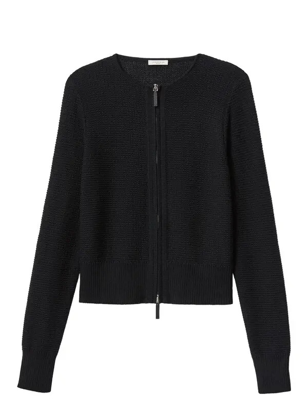 Lafayette 148 New York Cotton-silk Zip-front Cardigan - Black