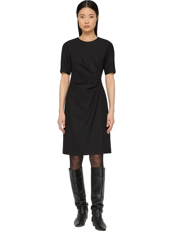 Lafayette 148 New York Stretch Wool Pleated Dress - Black