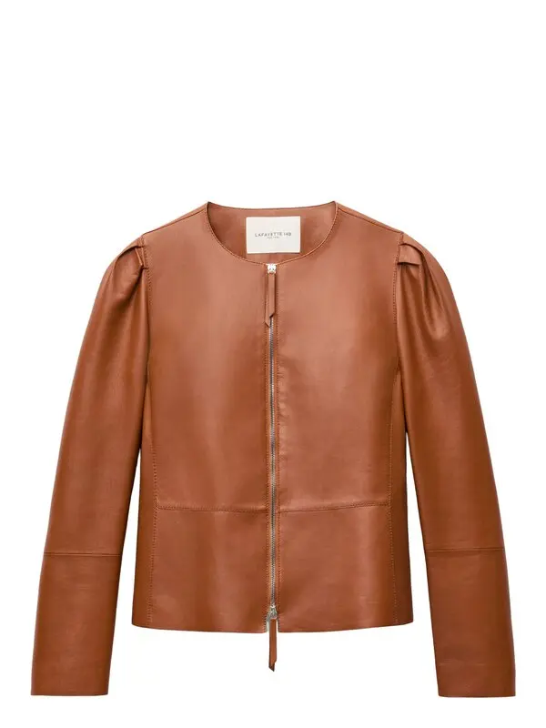 Lafayette 148 New York Nappa Leather Fitted Jacket - Copper