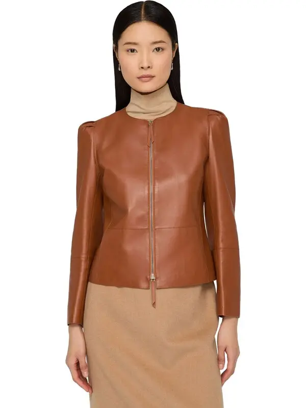 Lafayette 148 New York Nappa Leather Fitted Jacket - Copper