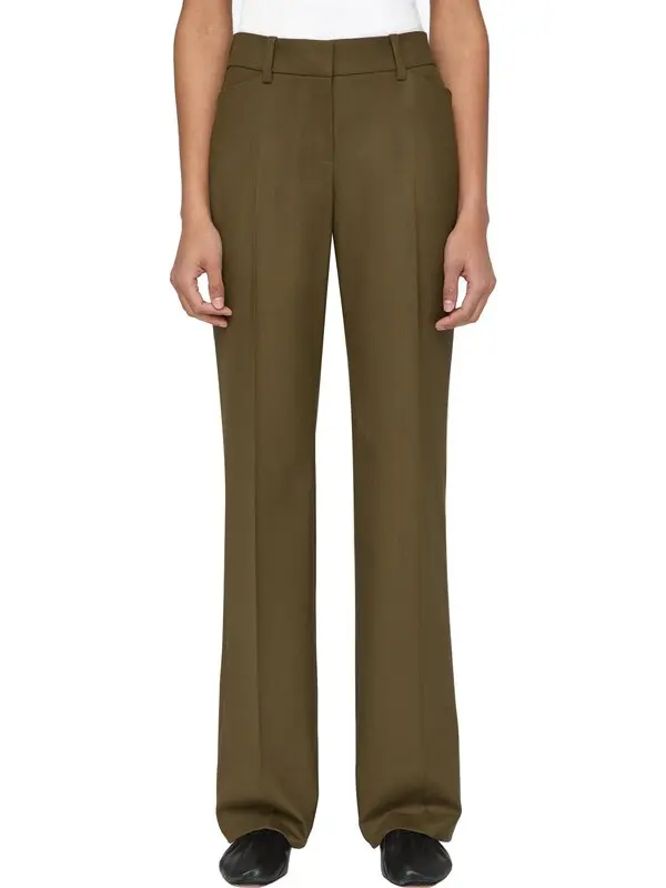 Lafayette 148 New York Stretch Wool Mid-rise Straight Leg Pants - Forage Green