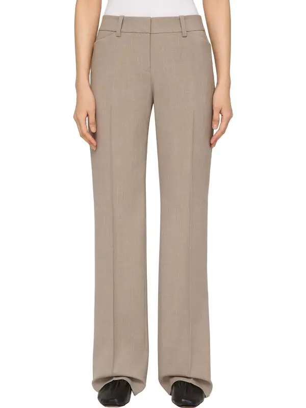 Lafayette 148 New York Stretch Wool Mid-rise Straight Leg Pants - Hickory Melange