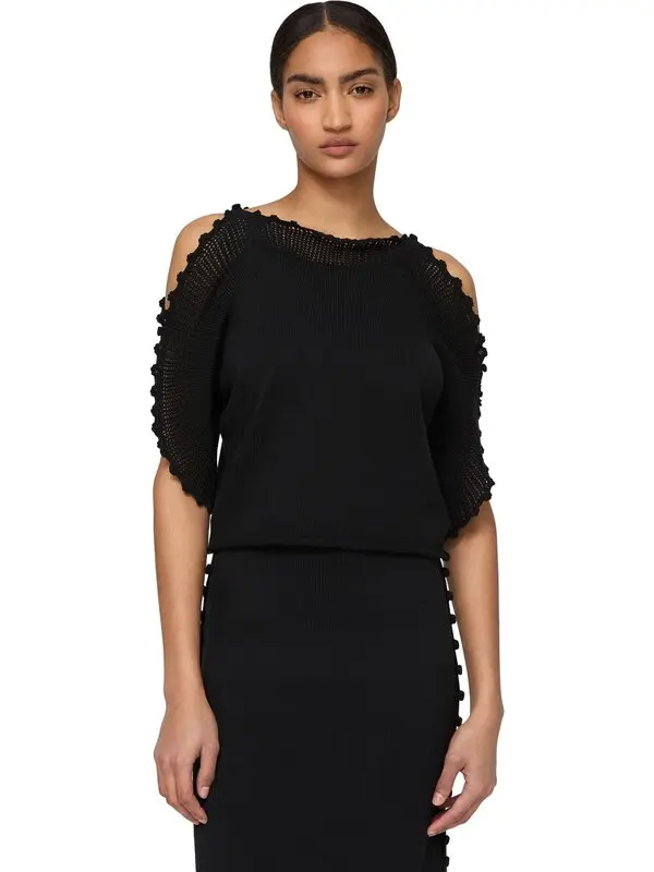 Lafayette 148 New York Cotton-silk Knit Top With Crochet Trim - Black