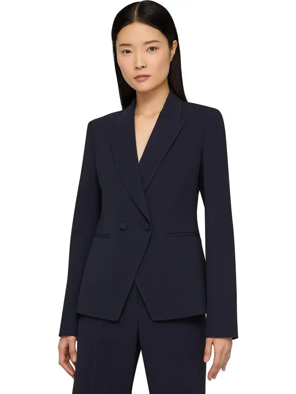 Lafayette 148 New York Crepe Double-breasted Blazer - Blue Ink