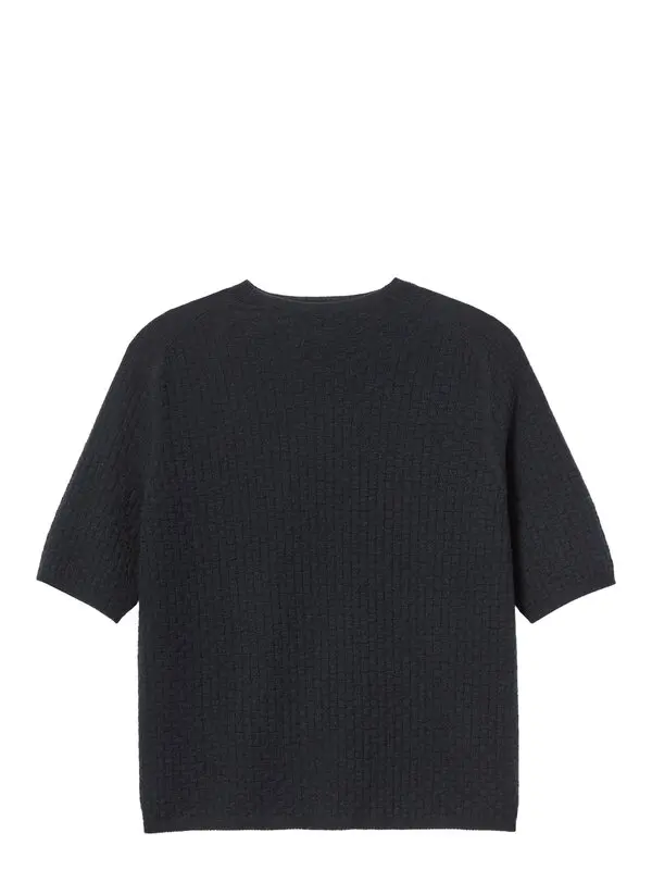 Lafayette 148 New York Cashmere Mock Neck Short Sleeve Sweater - Blue Ink