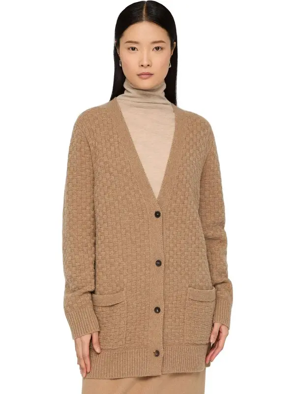 Lafayette 148 New York Cashmere Basket Stitch Cardigan - Cammello Melange