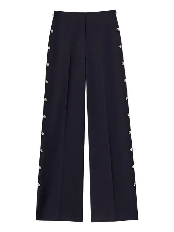 Lafayette 148 New York Crepe Wide-leg Pants With Side Buttons - Blue Ink