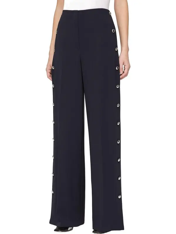 Lafayette 148 New York Crepe Wide-leg Pants With Side Buttons - Blue Ink