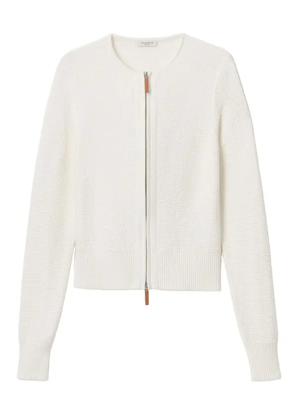 Lafayette 148 New York Cotton-silk Zip-front Cardigan - Cloud
