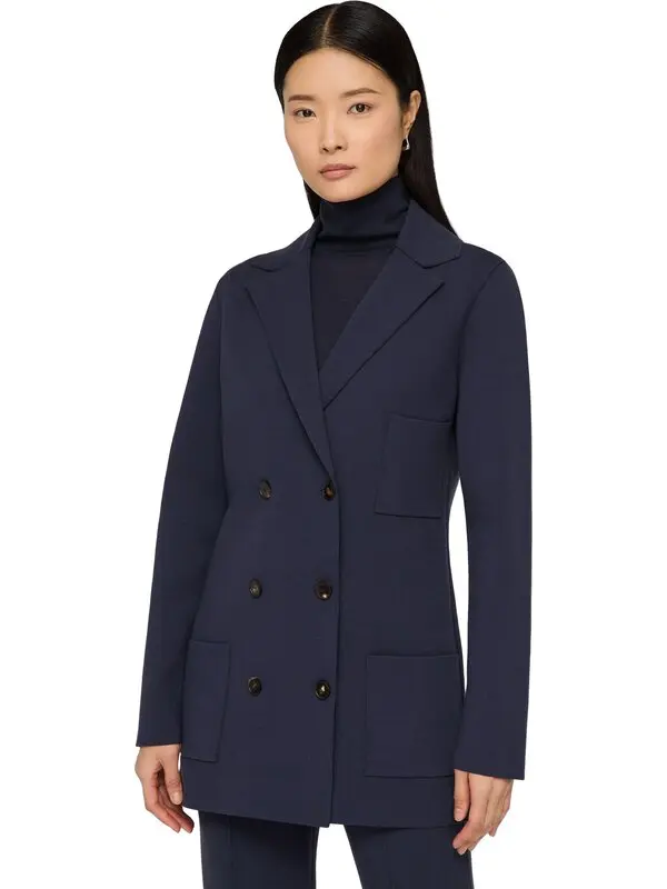 Lafayette 148 New York Crepe Knit Double-breasted Blazer - Blue Ink